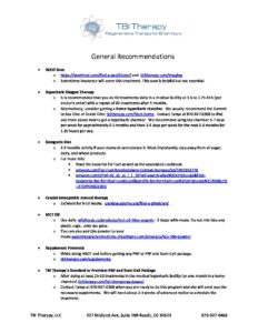 General Recommendations – TBI Therapy