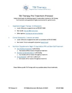 Pre-Treatment Protocol – TBI Therapy